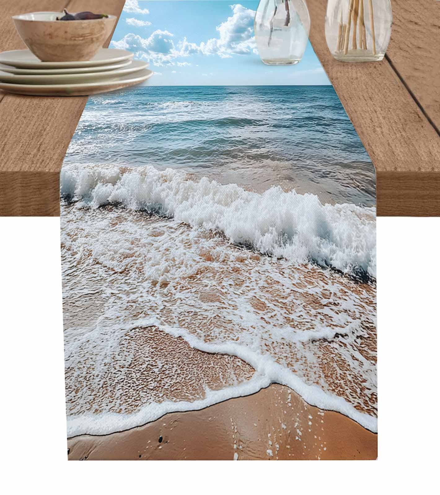 Hokiten Table Runners 120 Inches Long Dress Scarves, Ocean Farmhouse ...