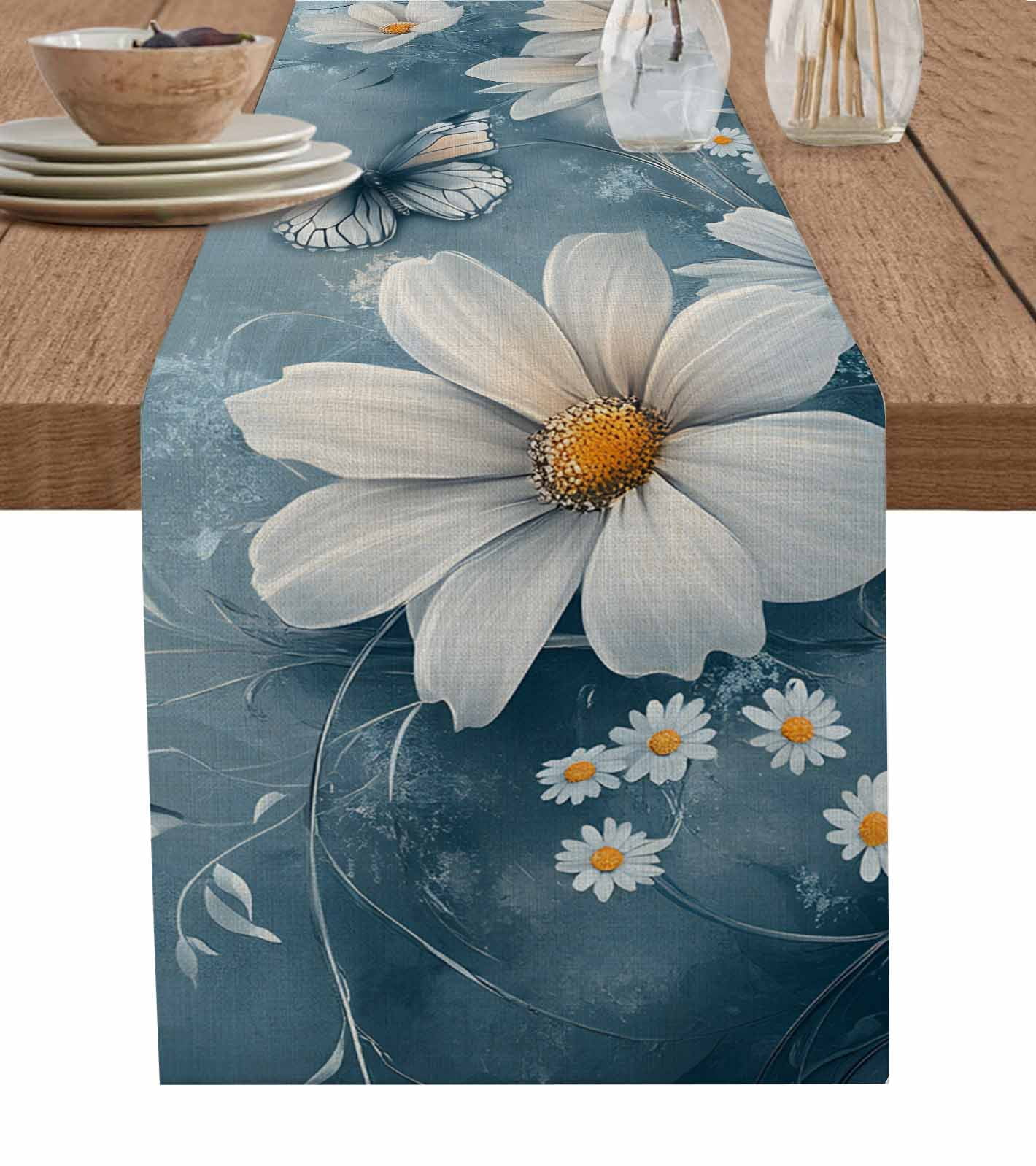 Hokiten Table Runners 120 Inches Long Dress Scarves, White Daisy ...