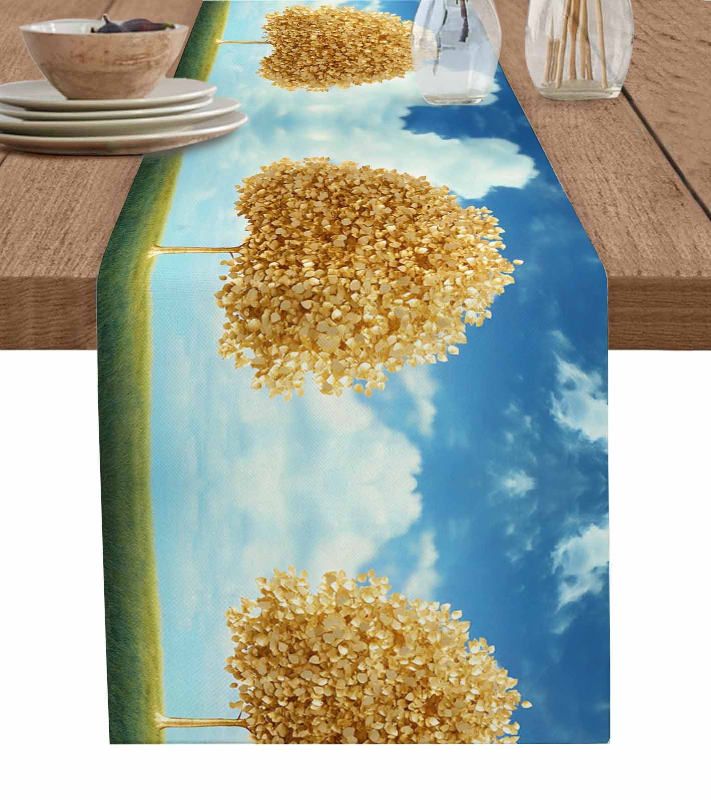 Hokiten Table Runners 120 Inches Long Dress Scarves, Yellow Tree Leaves ...
