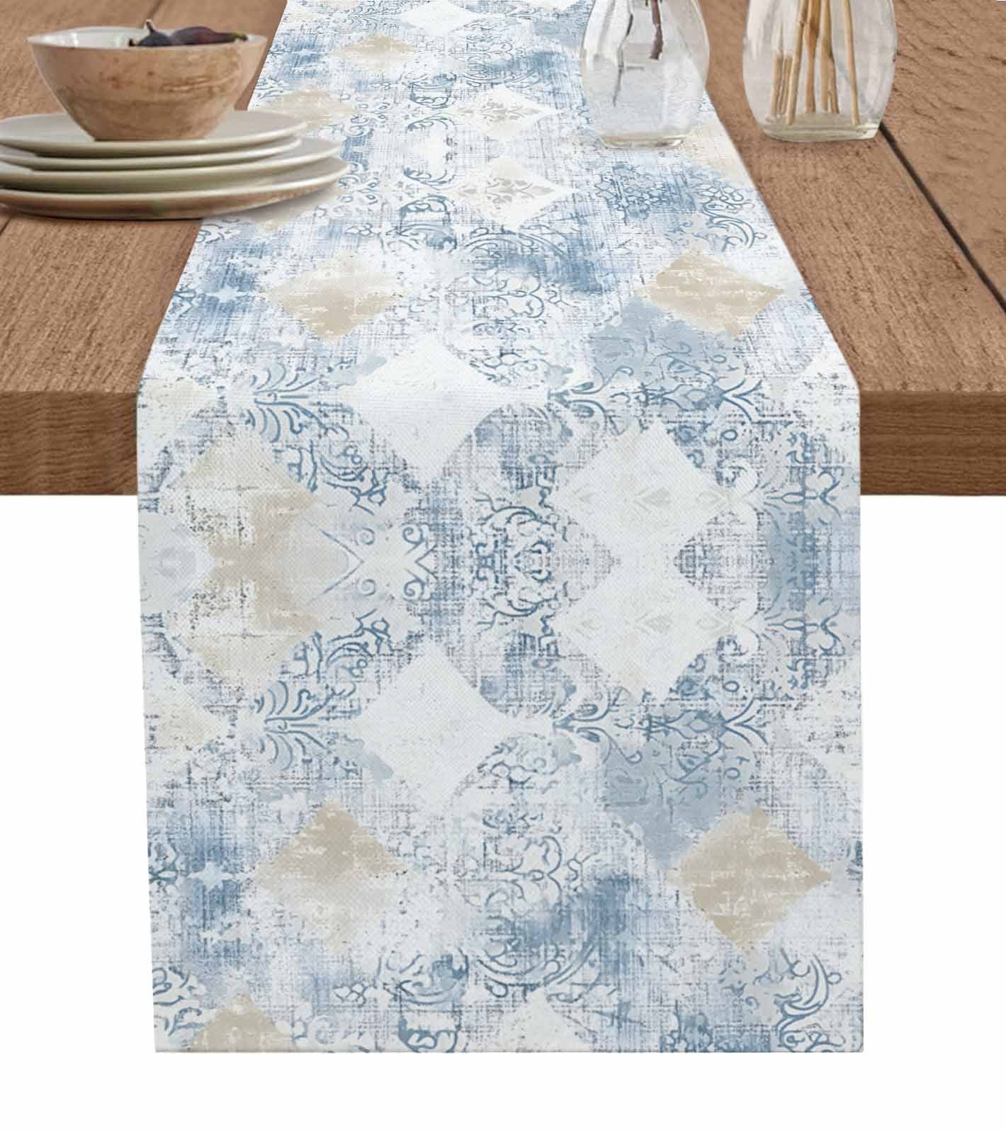 Hokiten Table Runners 36 Inches Long Dress Scarves, Blue Beige Floral ...