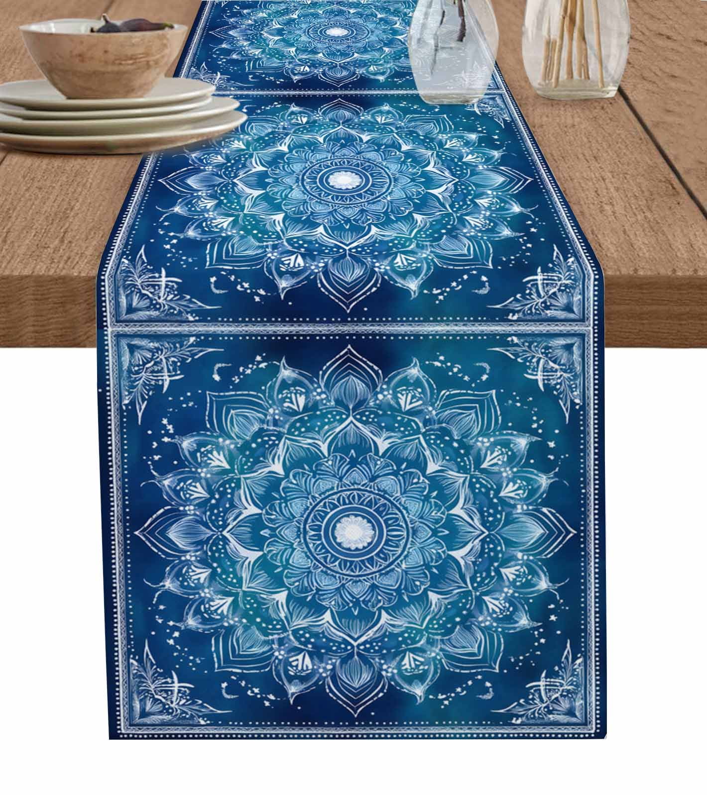 Hokiten Table Runners 36 Inches Long Dress Scarves, Blue Boho Flowers ...