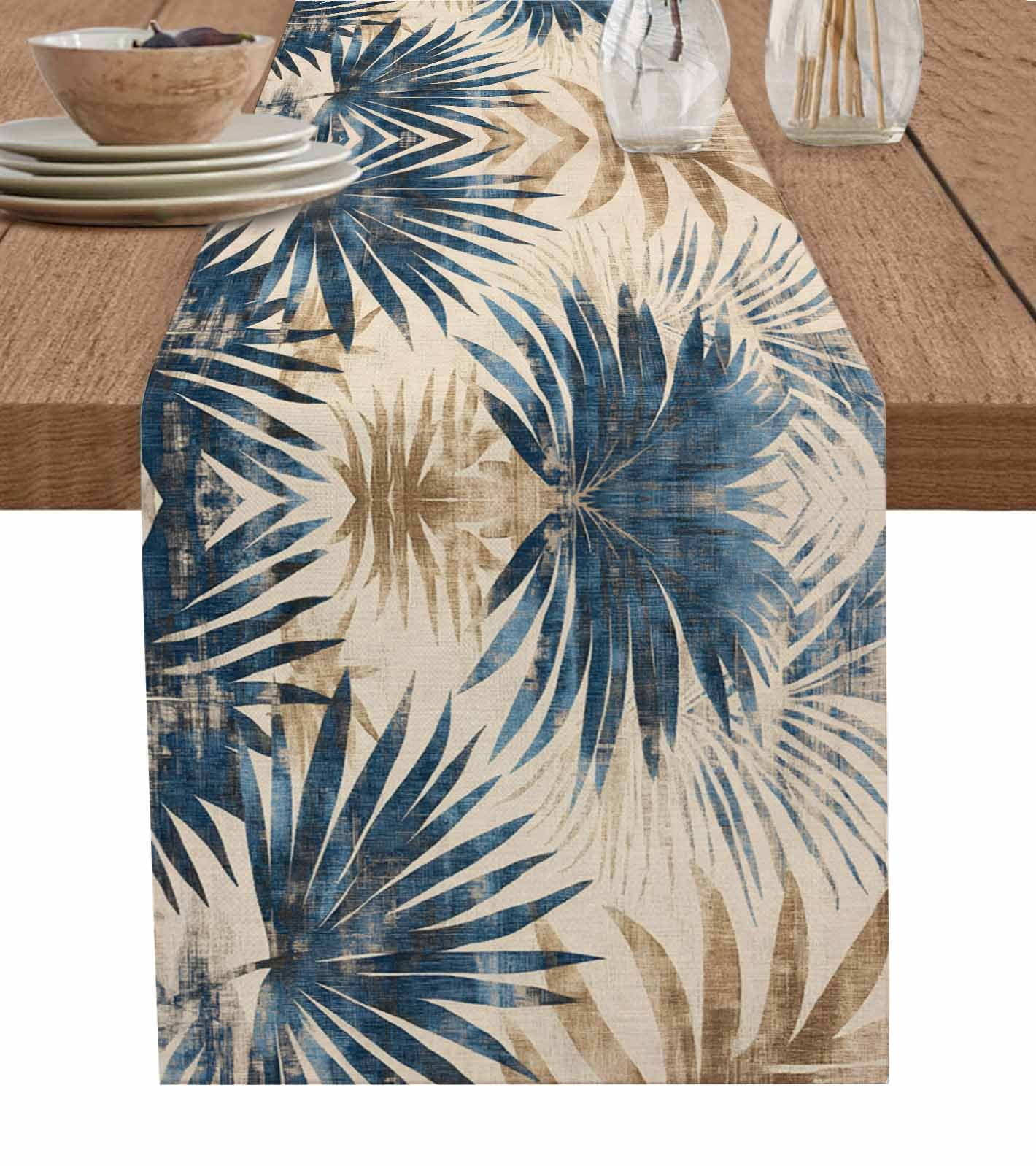 Hokiten Table Runners 36 Inches Long Dress Scarves, Blue Brown Palm ...