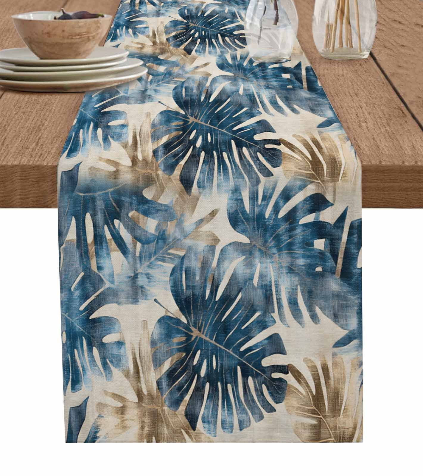 Hokiten Table Runners 36 Inches Long Dress Scarves, Blue Brown Palm ...
