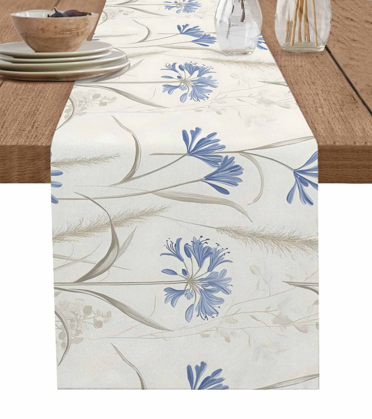 Hokiten Table Runners 36 Inches Long Dress Scarves, Blue Floral ...