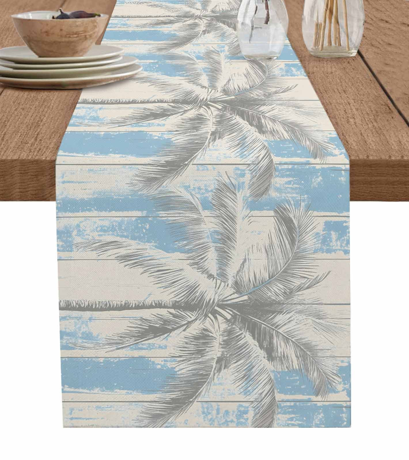 Hokiten Table Runners 36 Inches Long Dress Scarves, Blue Gray Palm Tree ...