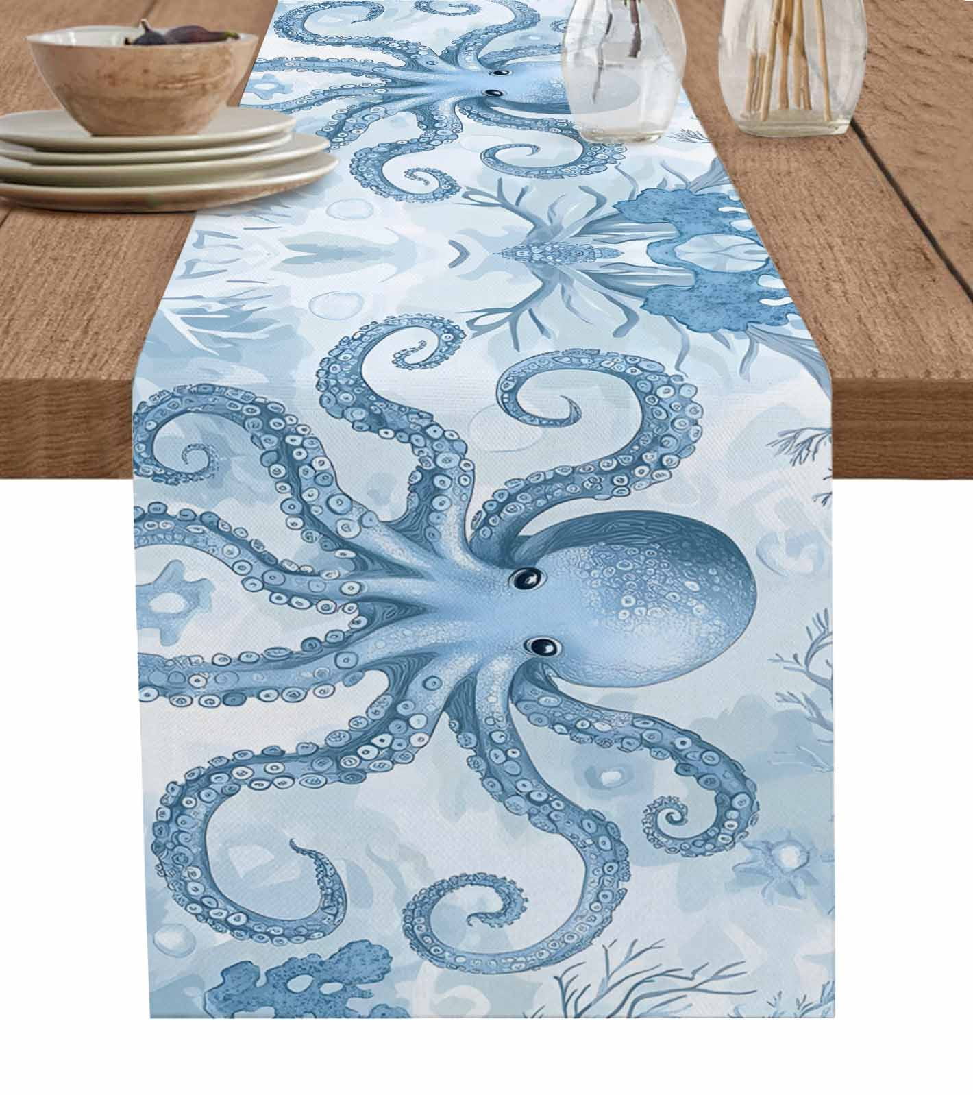 Hokiten Table Runners 36 Inches Long Dress Scarves, Blue Octopus ...