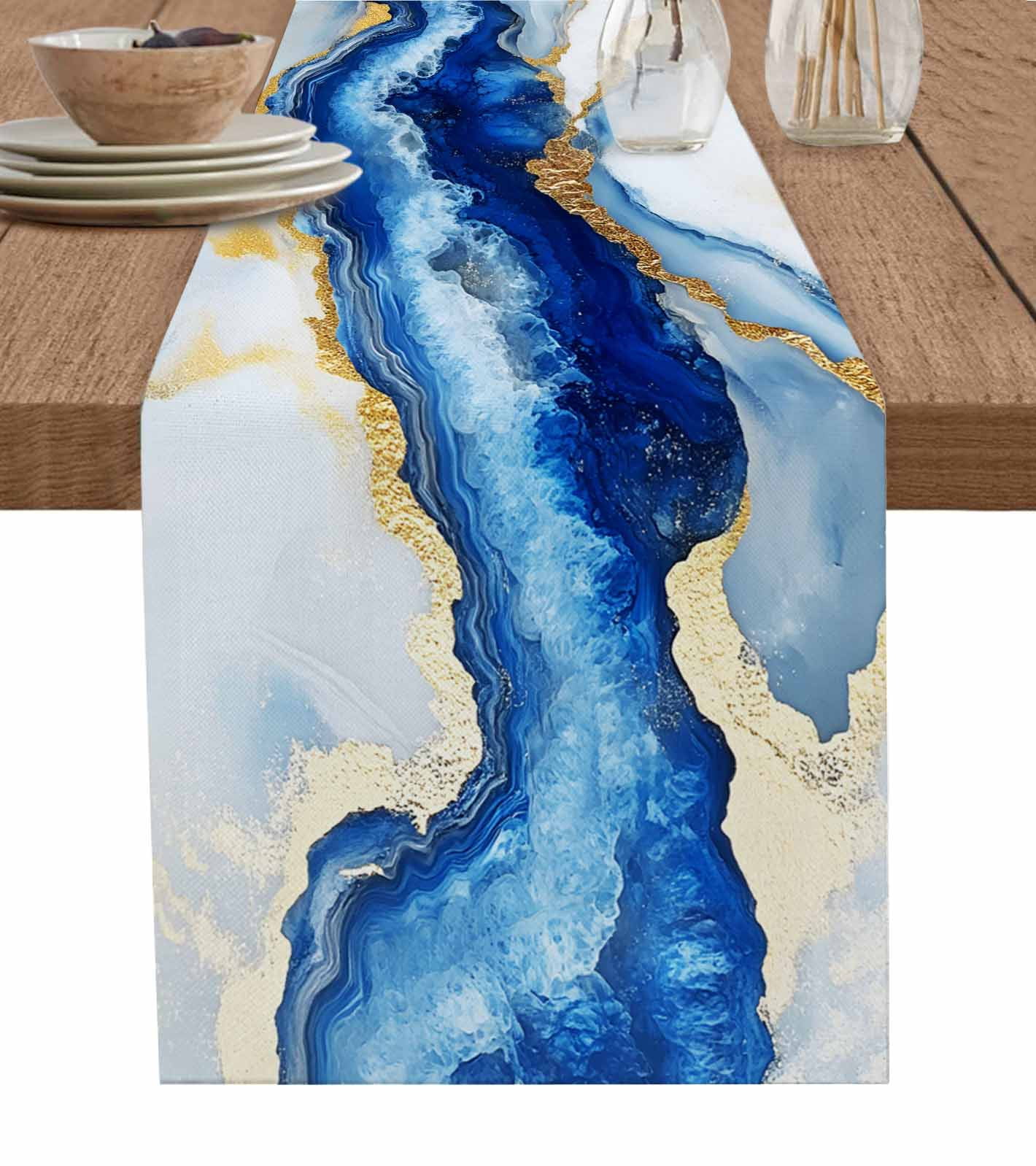 Hokiten Table Runners 36 Inches Long Dress Scarves, Blue White Marble ...