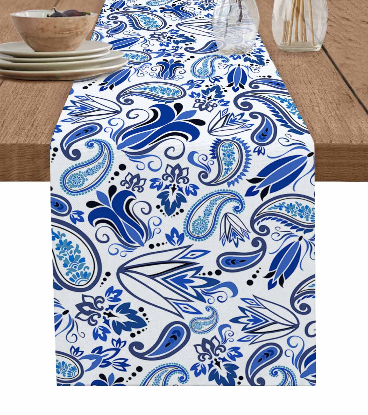 Hokiten Table Runners 36 Inches Long Dress Scarves, Boho Blue Floral ...