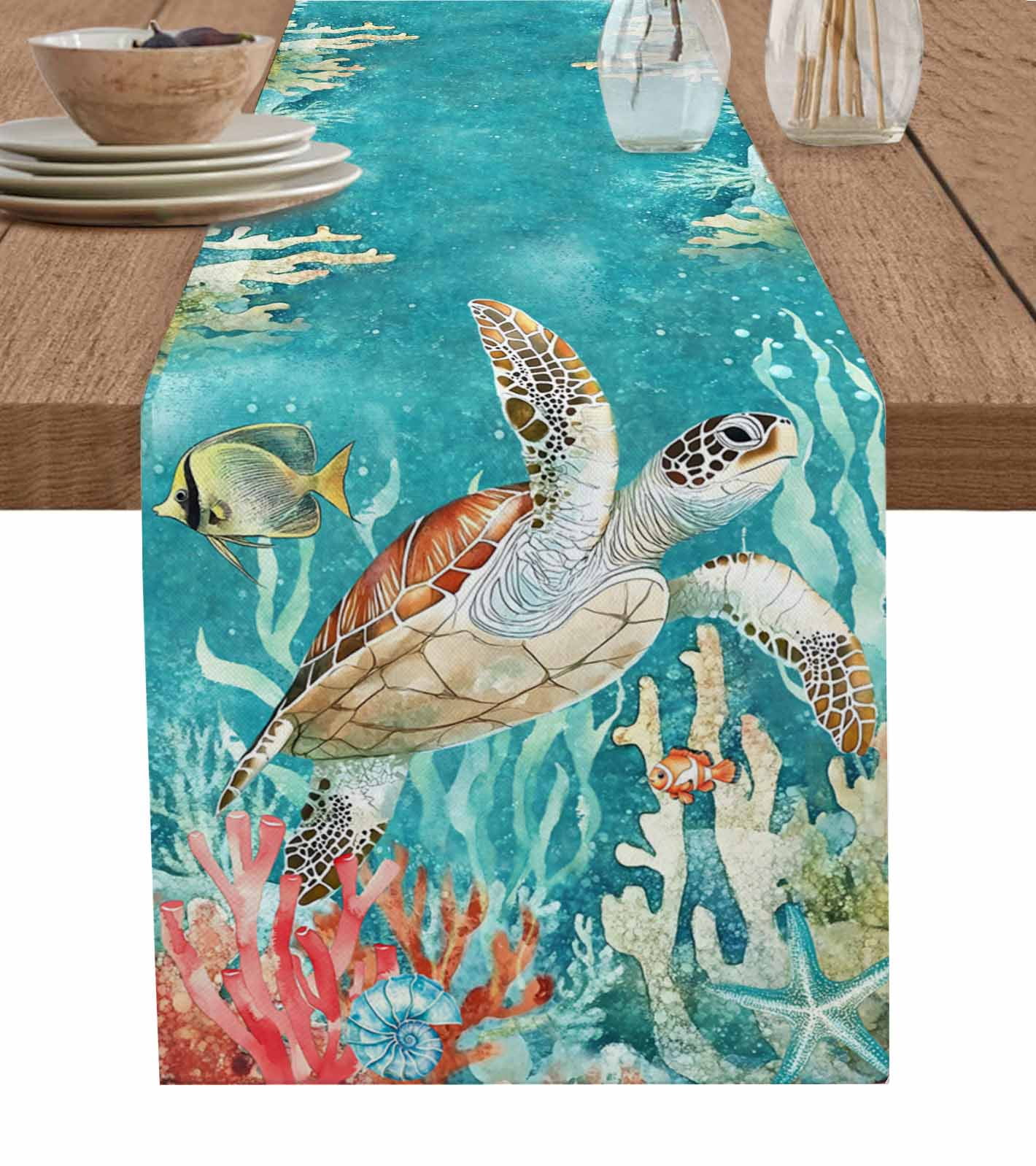Hokiten Table Runners 36 Inches Long Dress Scarves, Brown Sea Turtle ...