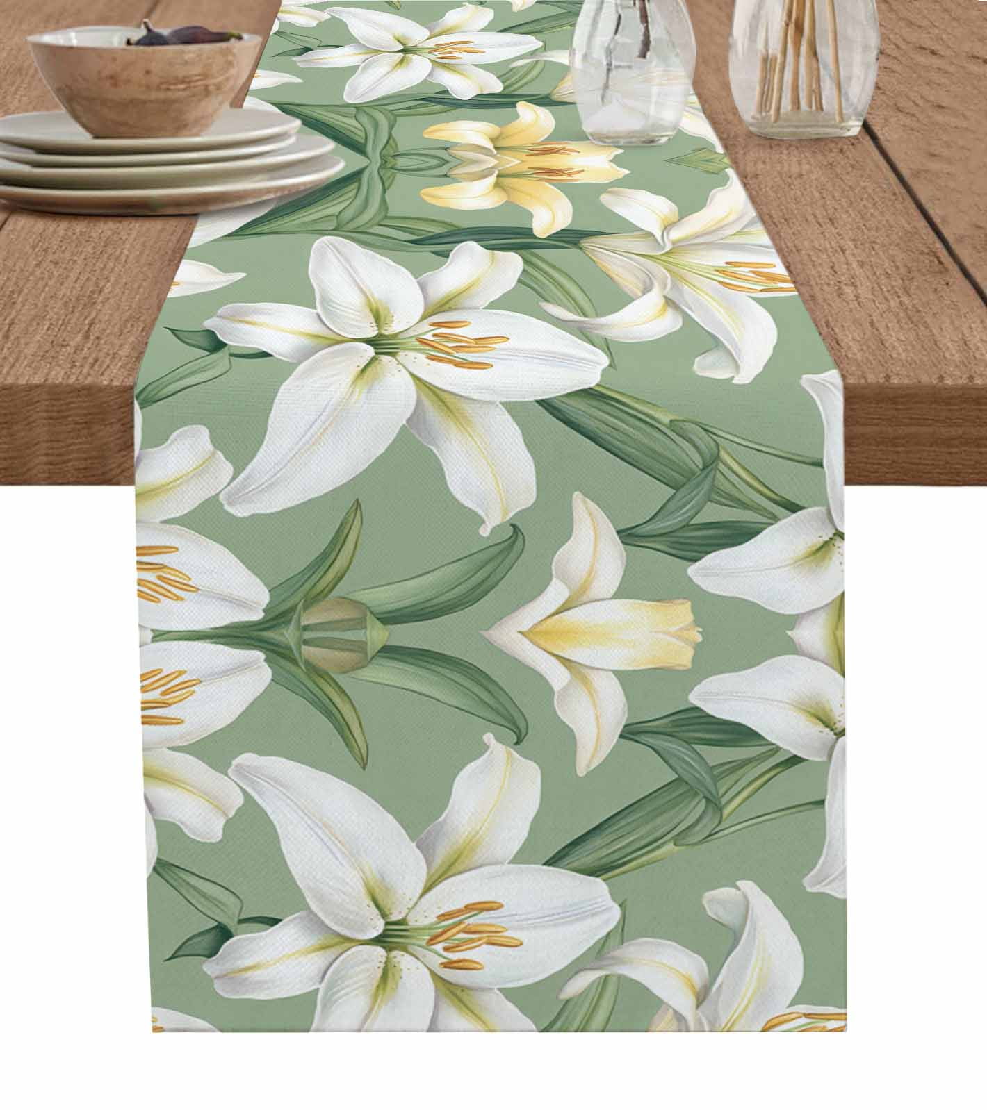 Hokiten Table Runners 36 Inches Long Dress Scarves, Green Floral Spring ...
