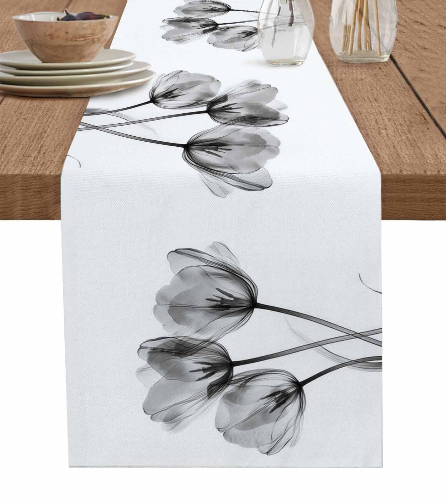 Hokiten Table Runners 36 Inches Long Dress Scarves, Grey Spring Tulip ...