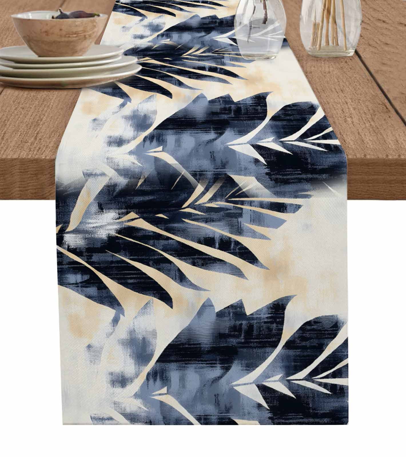 Hokiten Table Runners 36 Inches Long Dress Scarves, Navy Blue Botanical ...