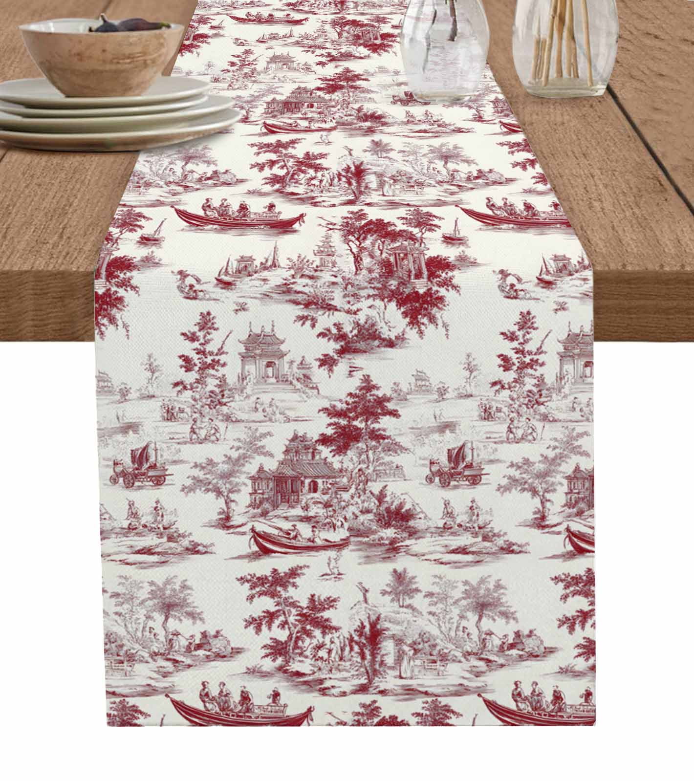 Hokiten Table Runners 36 Inches Long Dress Scarves, Red Garden Vintage ...