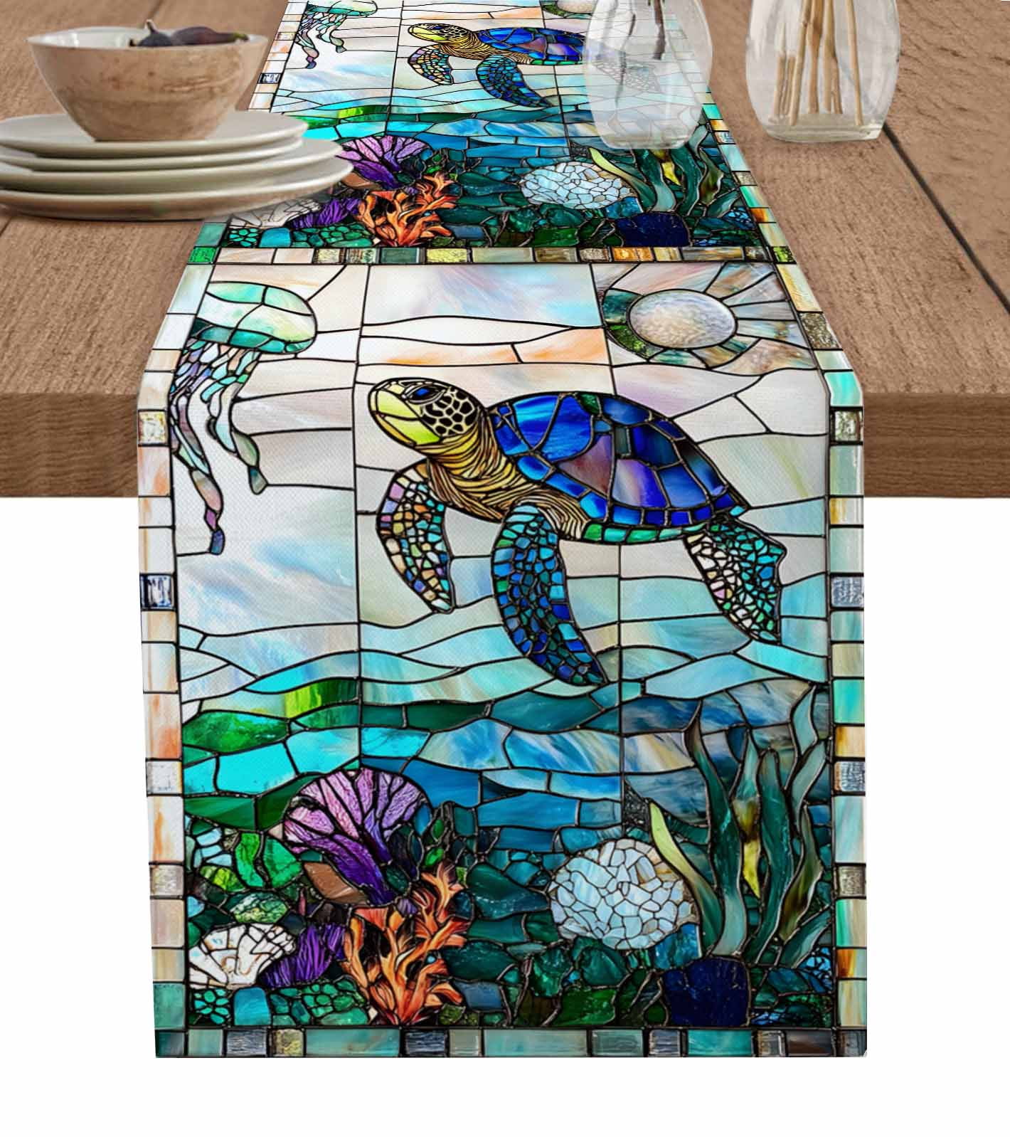 Hokiten Table Runners 36 Inches Long Dress Scarves, Summer Sea Turtle ...