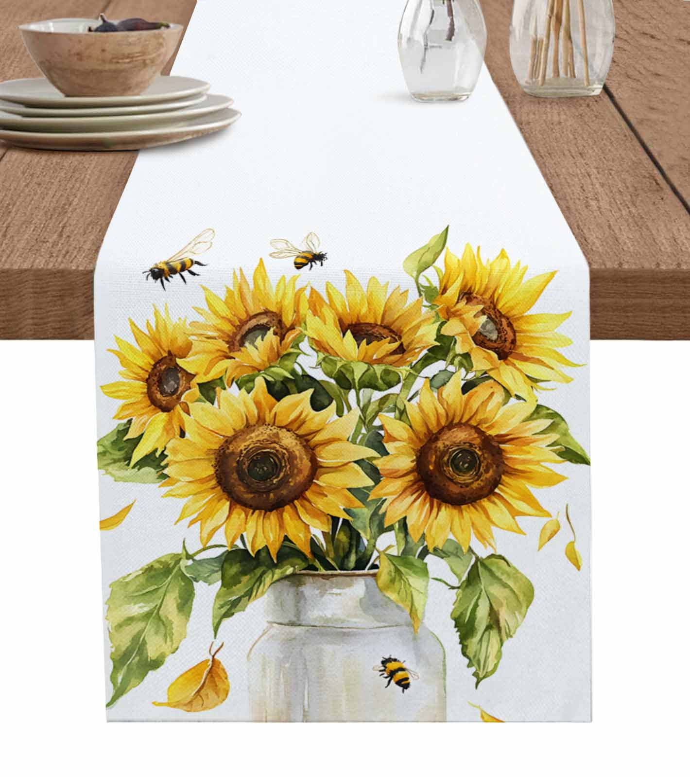 Hokiten Table Runners 36 Inches Long Dress Scarves, Sunflower Bee Farmhouse Kitchen/Dining Table ...