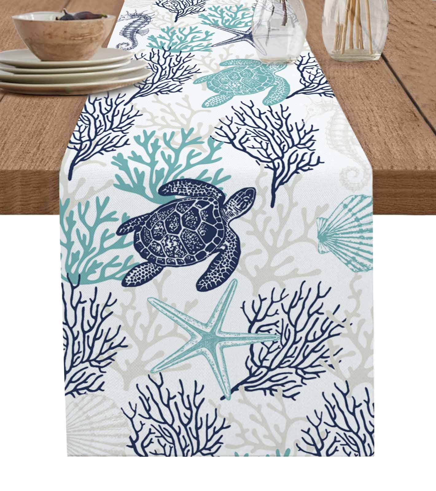 Hokiten Table Runners 36 Inches Long Dress Scarves, Teal Blue Coastal ...