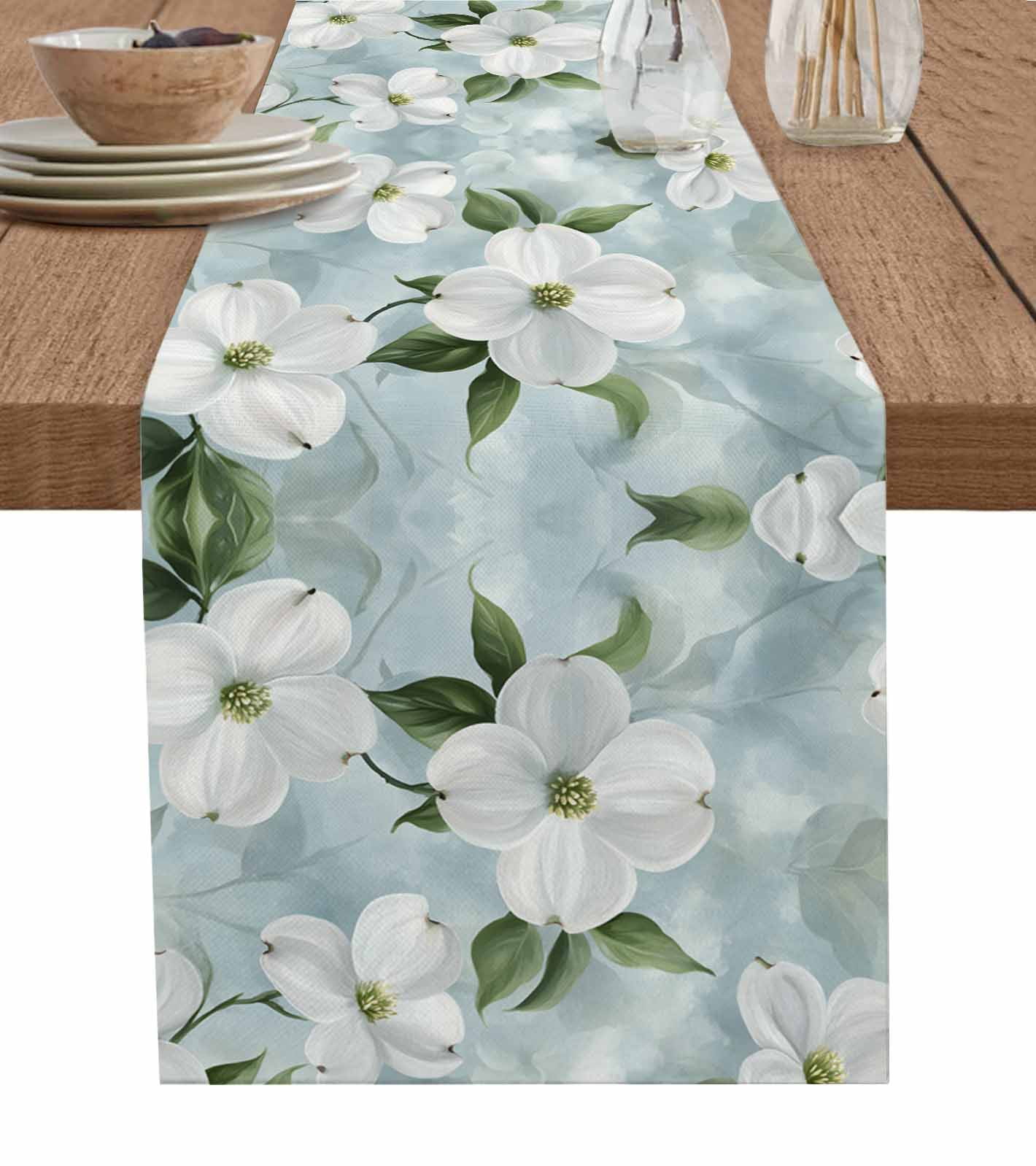 Hokiten Table Runners 36 Inches Long Dress Scarves, White Floral ...