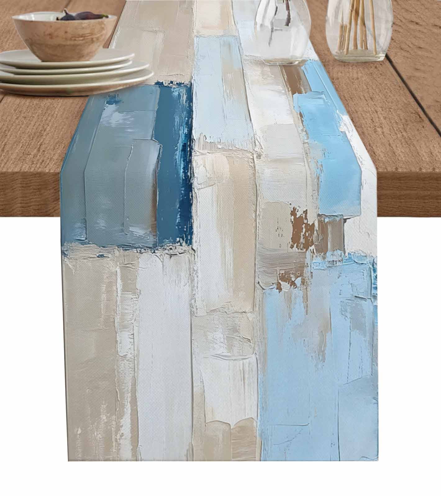 Hokiten Table Runners 48 Inches Long Dress Scarves, Blue Beige Abstract ...