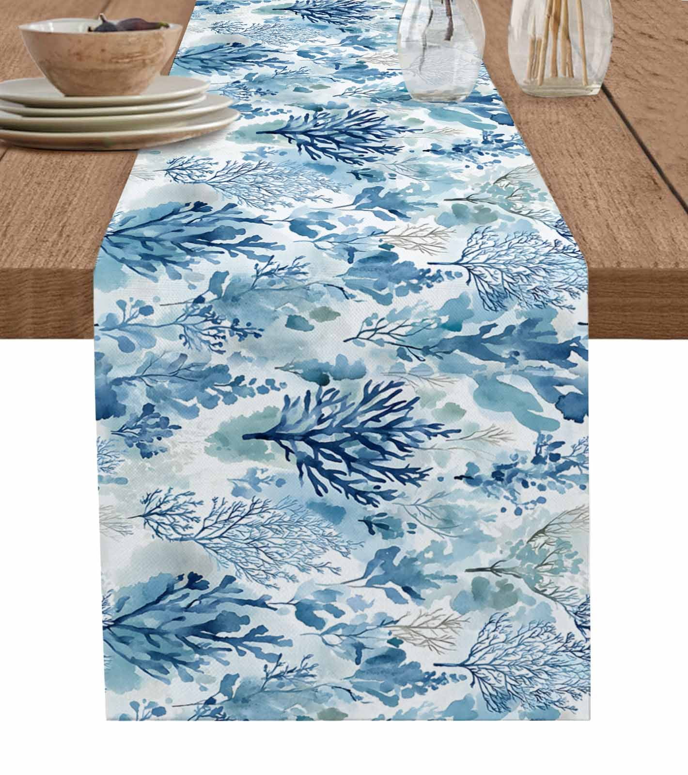 Hokiten Table Runners 48 Inches Long Dress Scarves, Blue Botanical ...