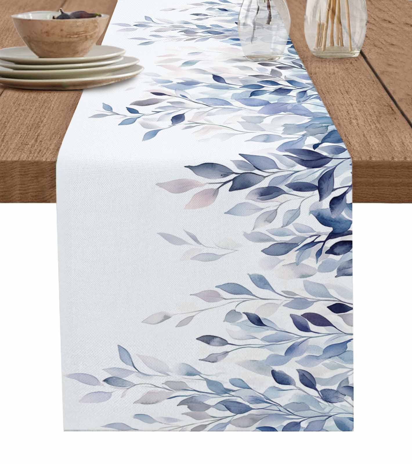 Hokiten Table Runners 48 Inches Long Dress Scarves, Blue Leaves ...