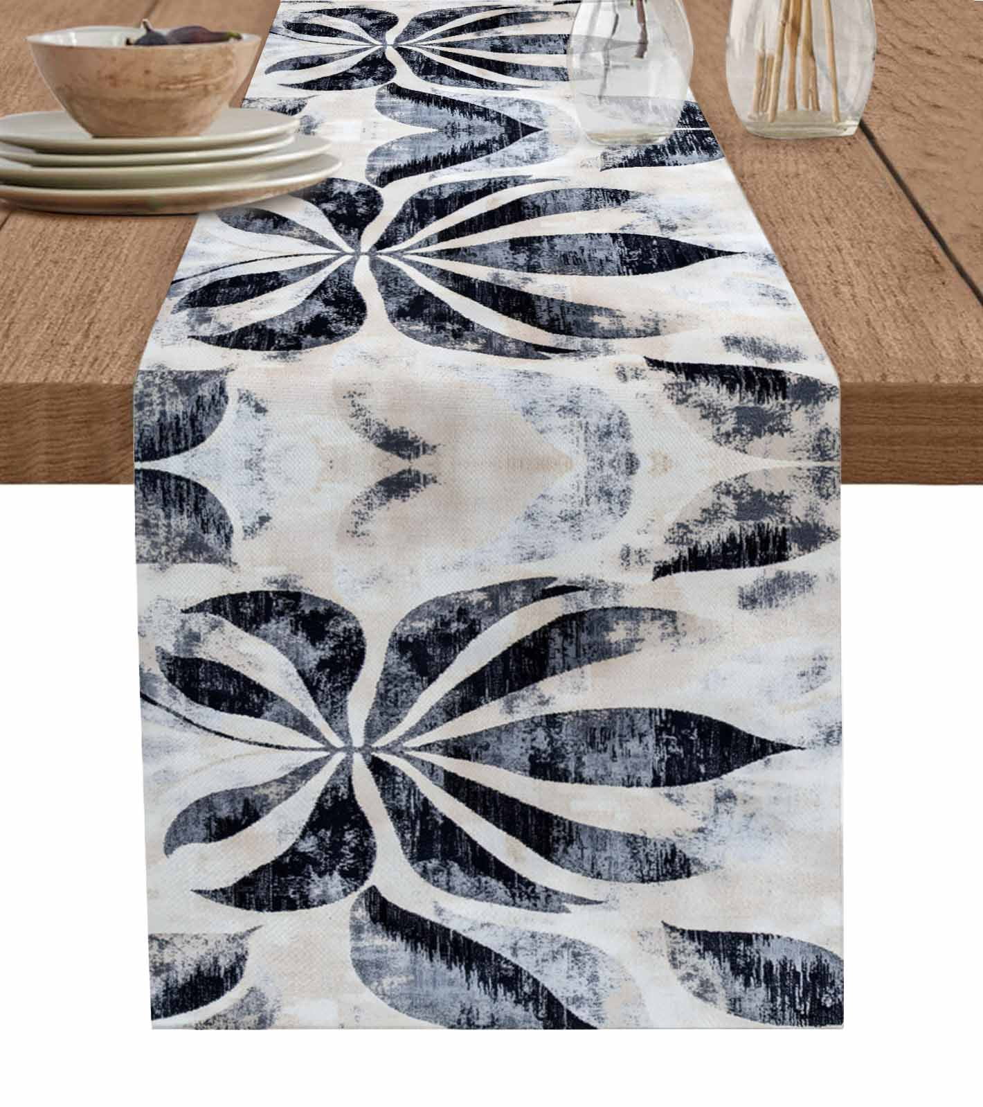 Hokiten Table Runners 48 Inches Long Dress Scarves, Navy Blue Abstract ...