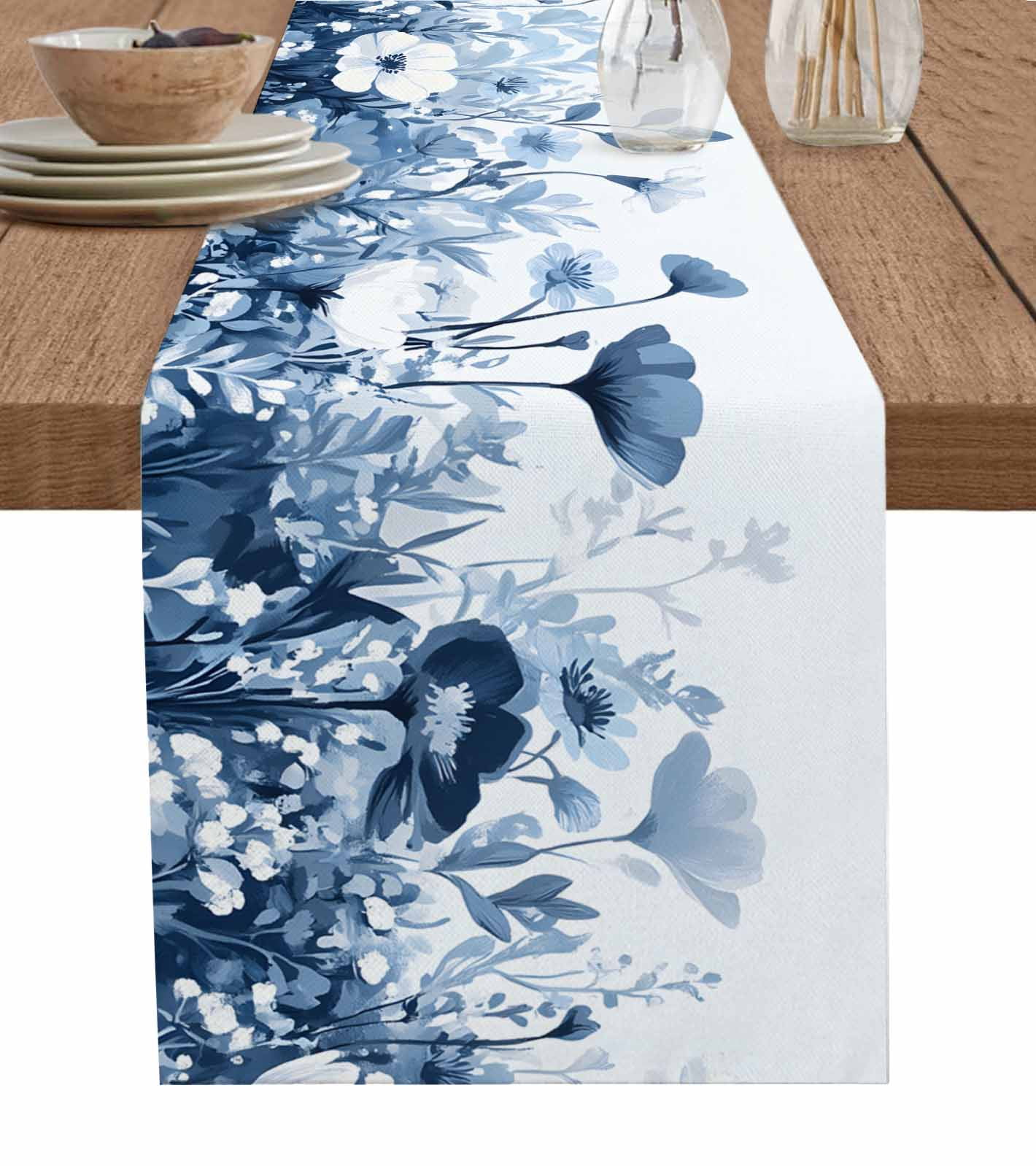 Hokiten Table Runners 48 Inches Long Dress Scarves, Navy Blue Flowers ...
