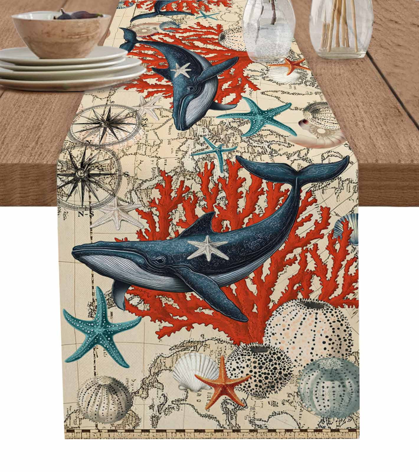 Hokiten Table Runners 48 Inches Long Dress Scarves, Retro Whale ...