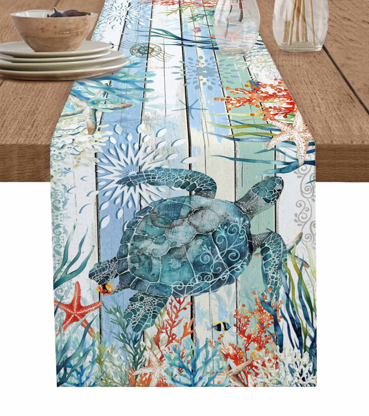 Hokiten Table Runners 48 Inches Long Dress Scarves, Sea Turtle Ocean ...