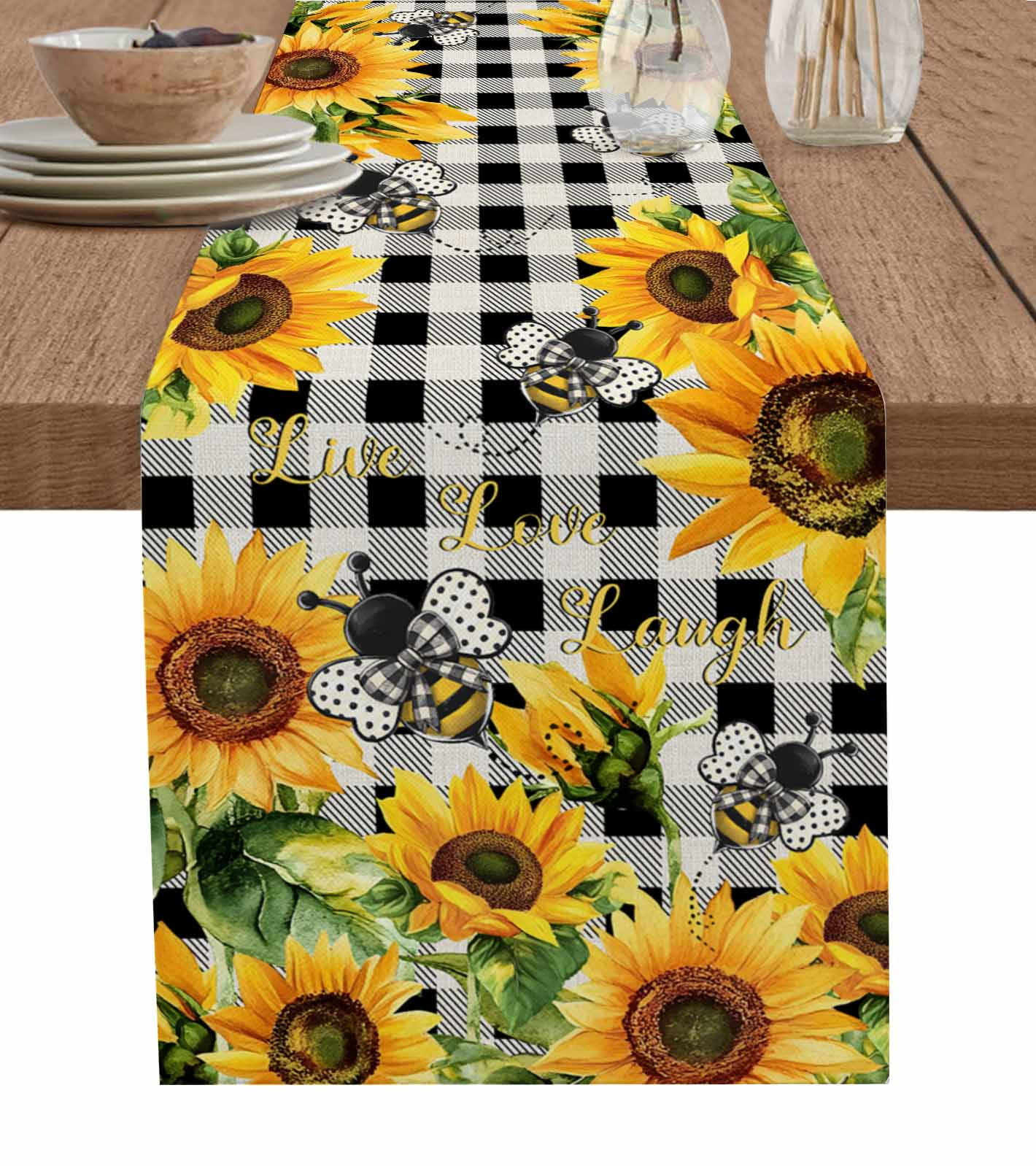 Hokiten Table Runners 48 Inches Long Dress Scarves, Sunflower Bee Farmhouse Kitchen/Dining Table ...