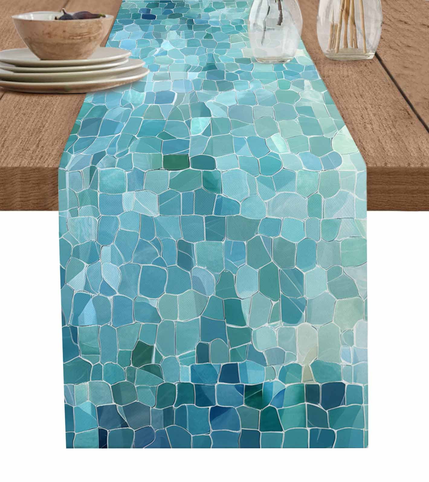 Hokiten Table Runners 48 Inches Long Dress Scarves, Turquoise Teal Farmhouse Kitchen/Dining ...