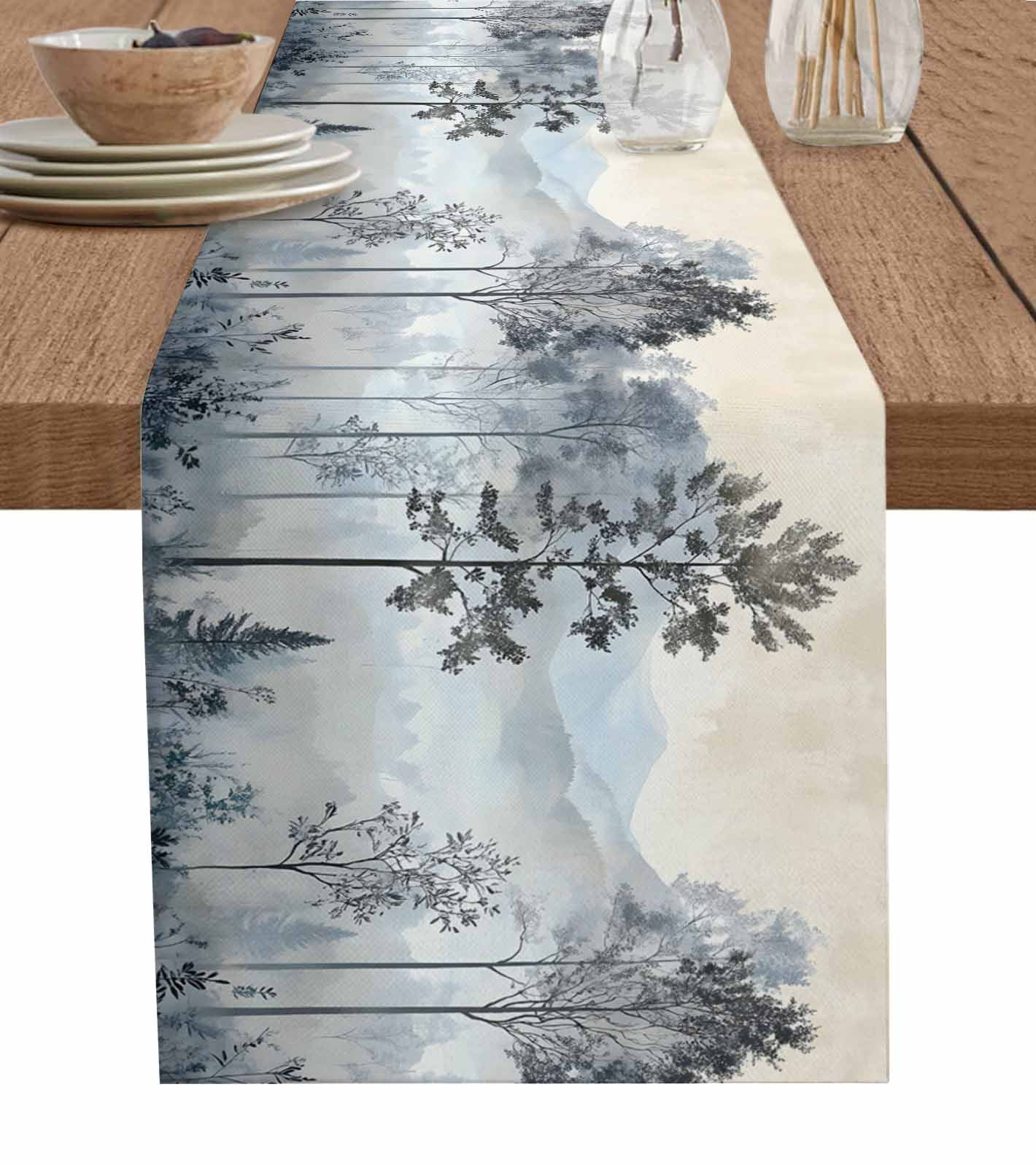 Hokiten Table Runners 48 Inches Long Dress Scarves, Watercolor Forest ...