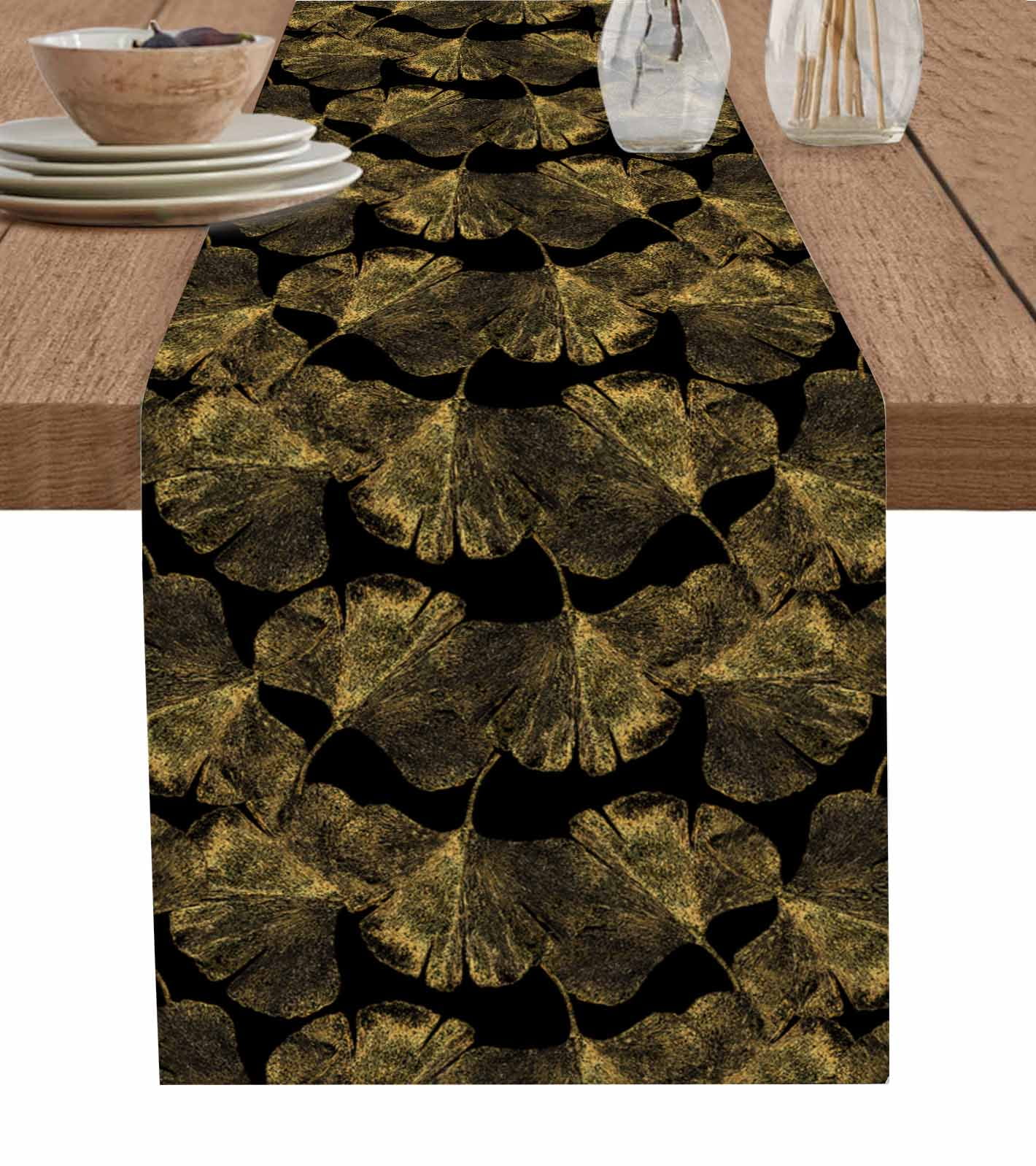 Hokiten Table Runners 48 Inches Long Dress Scarves, Yellow Black Leaves ...