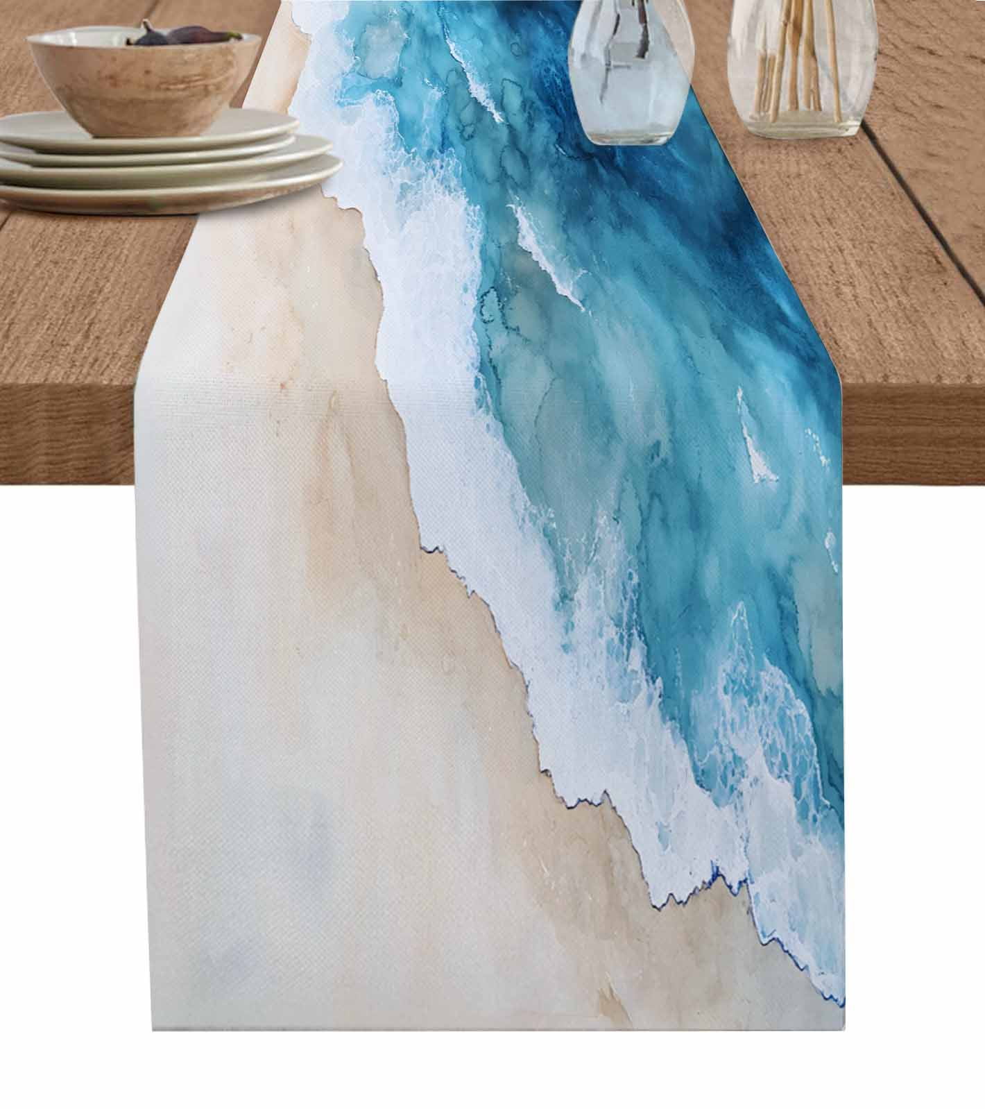 Hokiten Table Runners 60 Inches Long Dress Scarves, Blue Beach Coastal ...