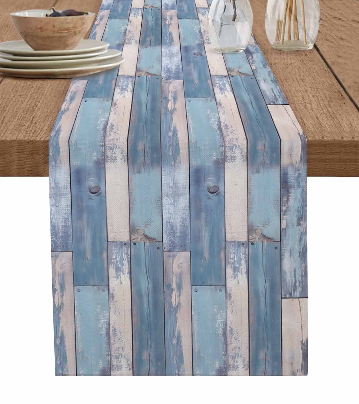 Hokiten Table Runners 60 Inches Long Dress Scarves, Blue Beige Wooden ...