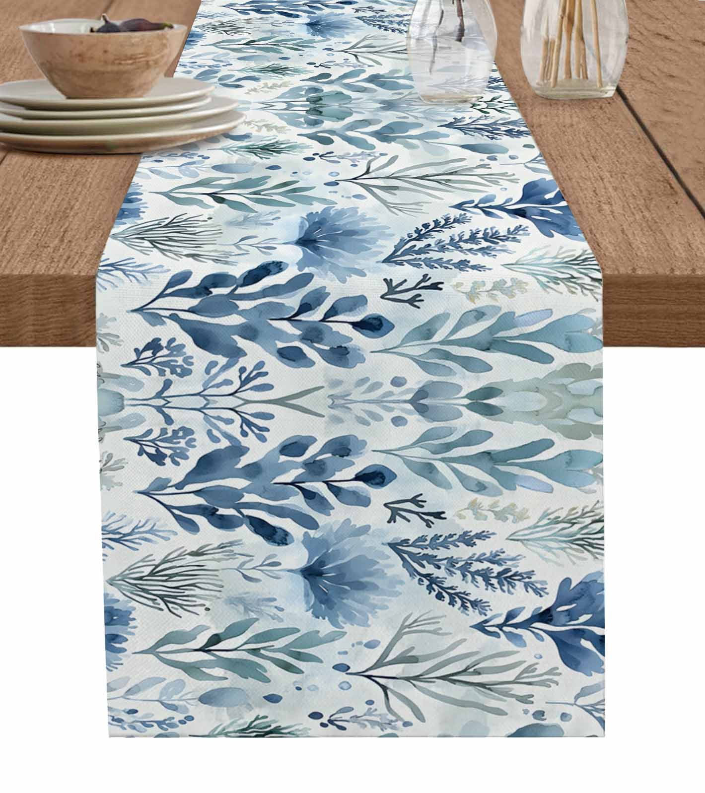 Hokiten Table Runners 60 Inches Long Dress Scarves, Blue Botanical ...
