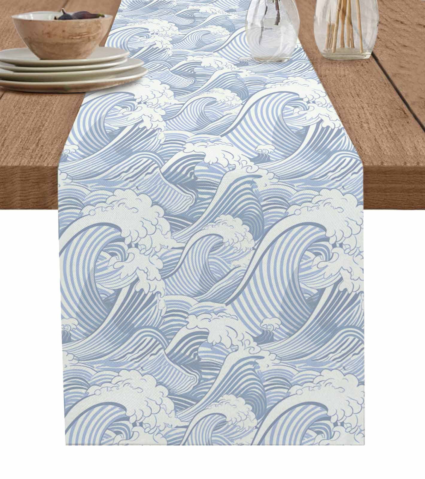 Hokiten Table Runners 60 Inches Long Dress Scarves, Blue Ocean Waves ...