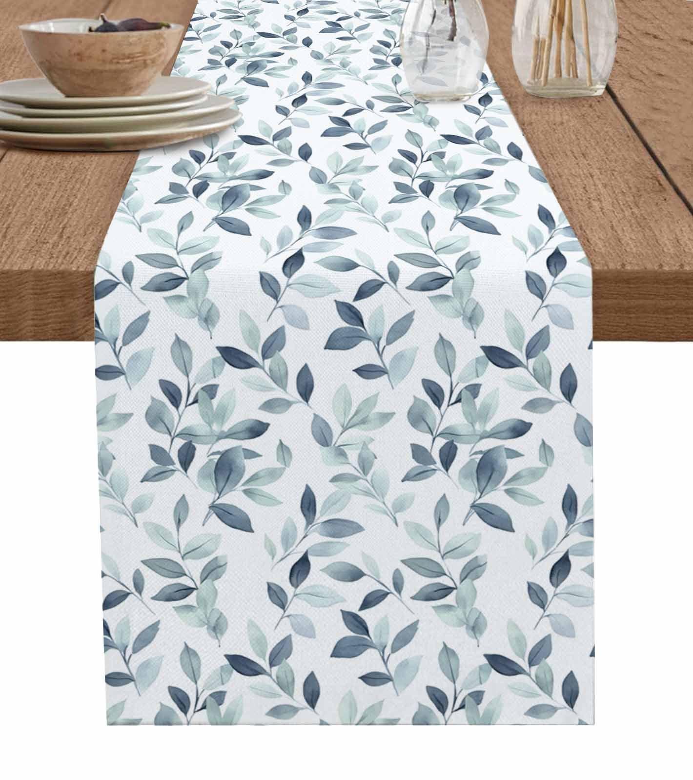 Hokiten Table Runners 60 Inches Long Dress Scarves, Blue Teal Leaves ...