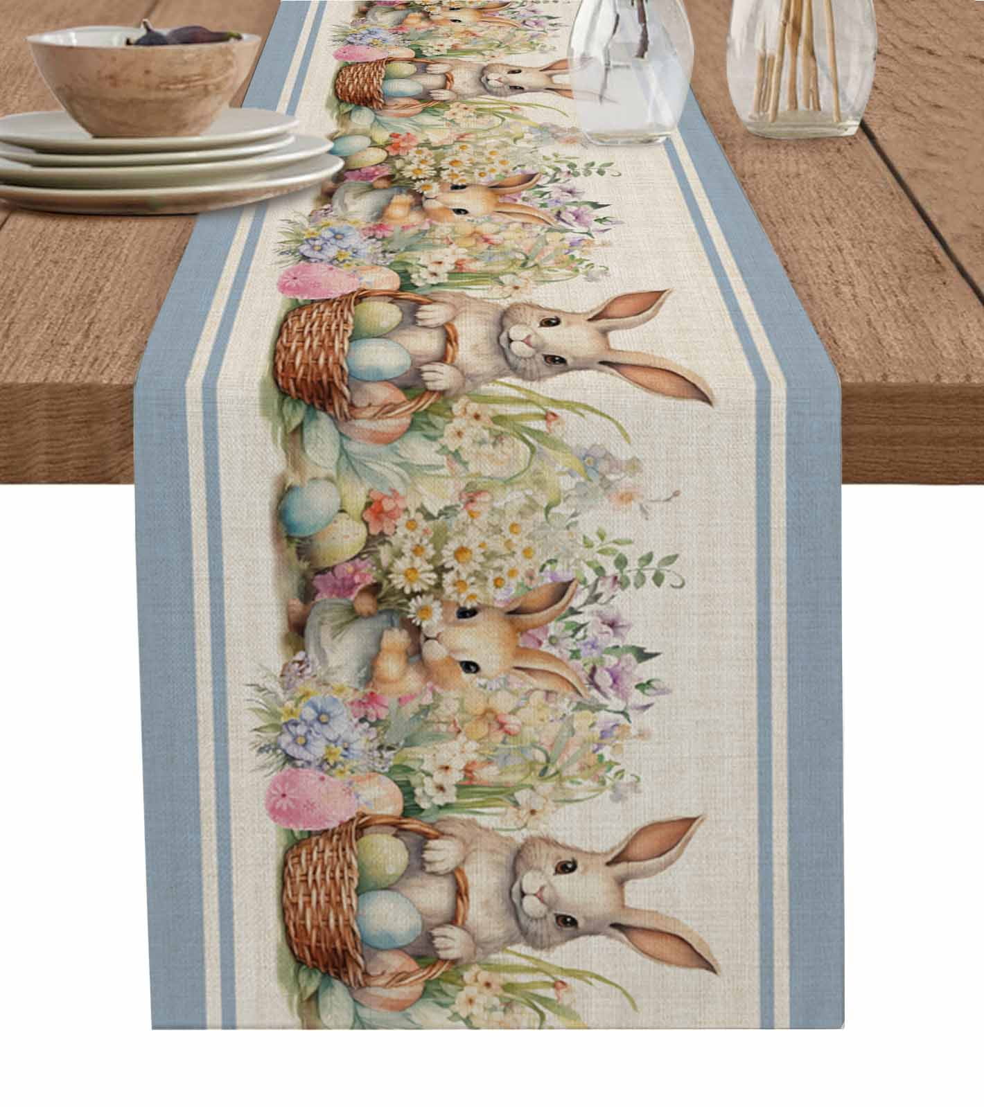 Hokiten Table Runners 60 Inches Long Dress Scarves, Easter Bunny Blue, Farmhouse Kitchen/Dining ...
