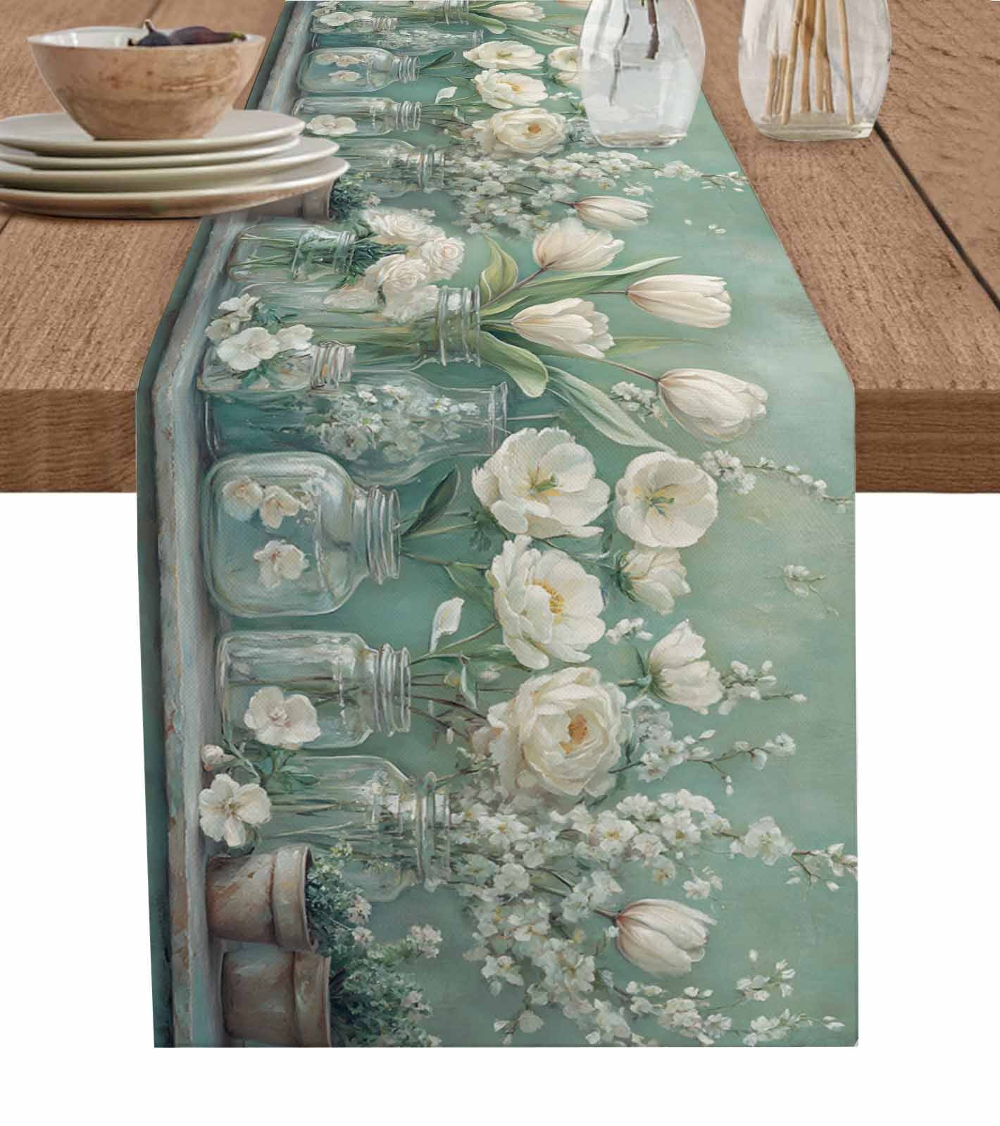 Hokiten Table Runners 60 Inches Long Dress Scarves, Flower Green ...