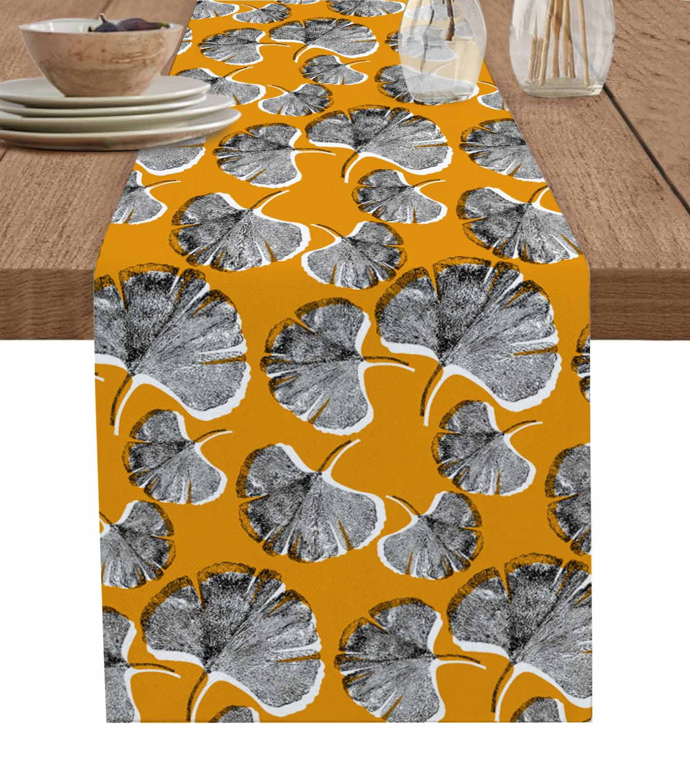 Hokiten Table Runners 60 Inches Long Dress Scarves, Grey Leaves ...