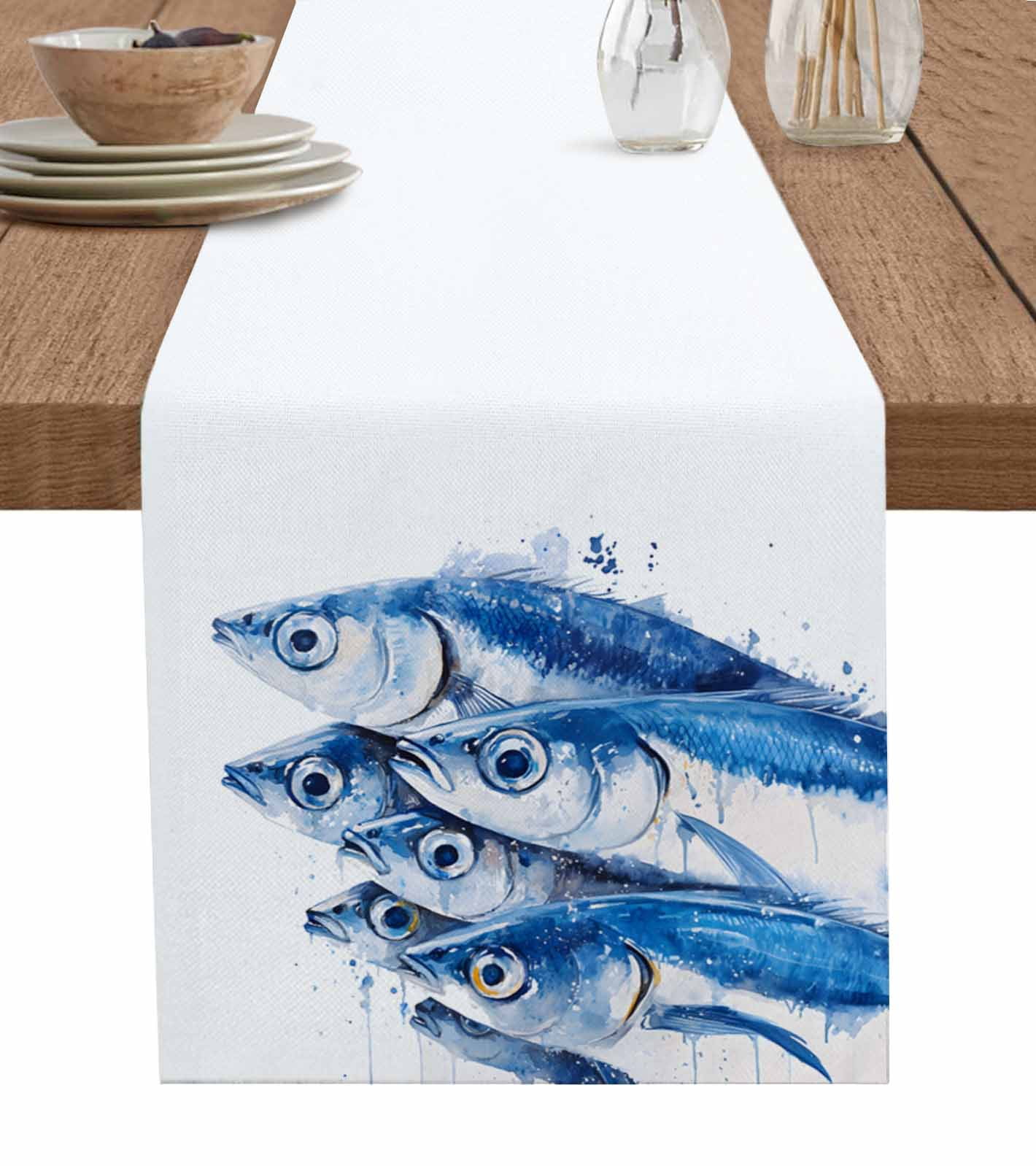 Hokiten Table Runners 60 Inches Long Dress Scarves, Ocean Fish ...
