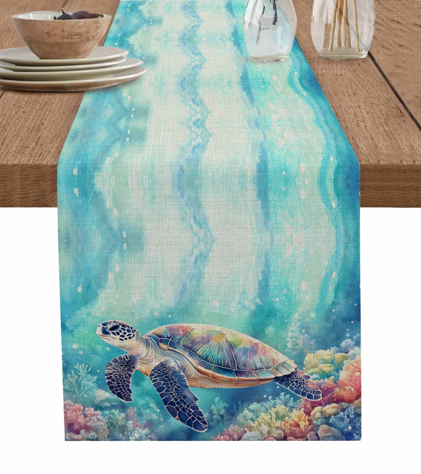 Hokiten Table Runners 60 Inches Long Dress Scarves, Ocean Turtle Farmhouse Kitchen/Dining Table ...