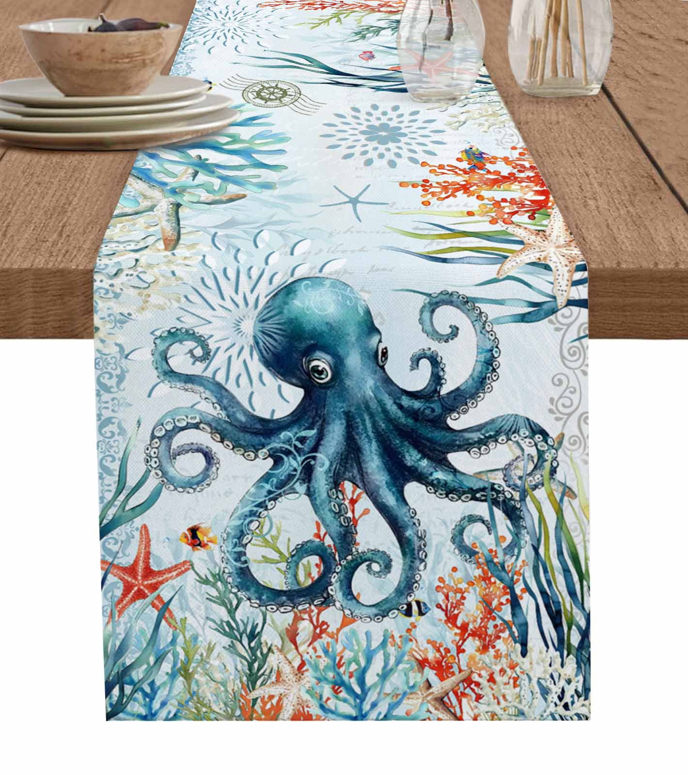 Hokiten Table Runners 60 Inches Long Dress Scarves, Octopus Coastal ...