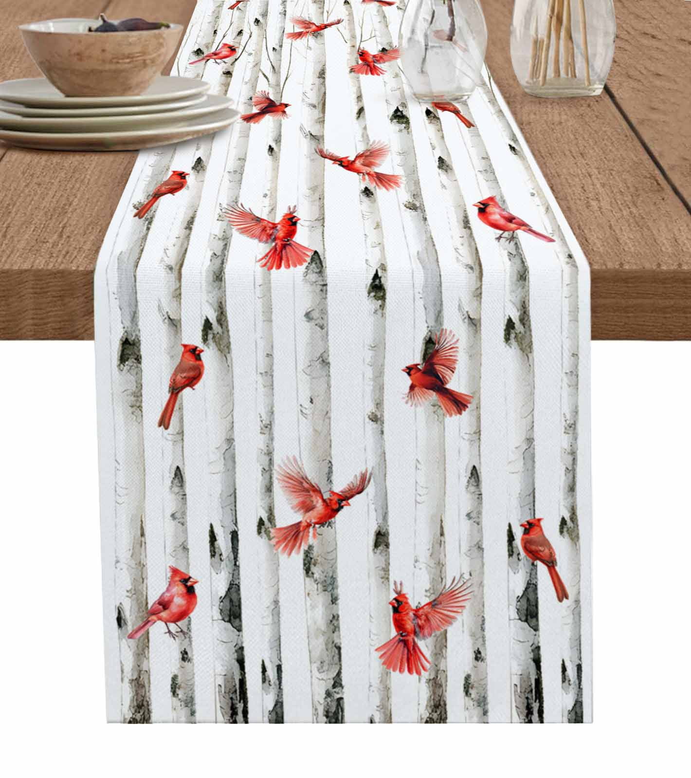 Hokiten Table Runners 60 Inches Long Dress Scarves, Red Birds Rustic ...