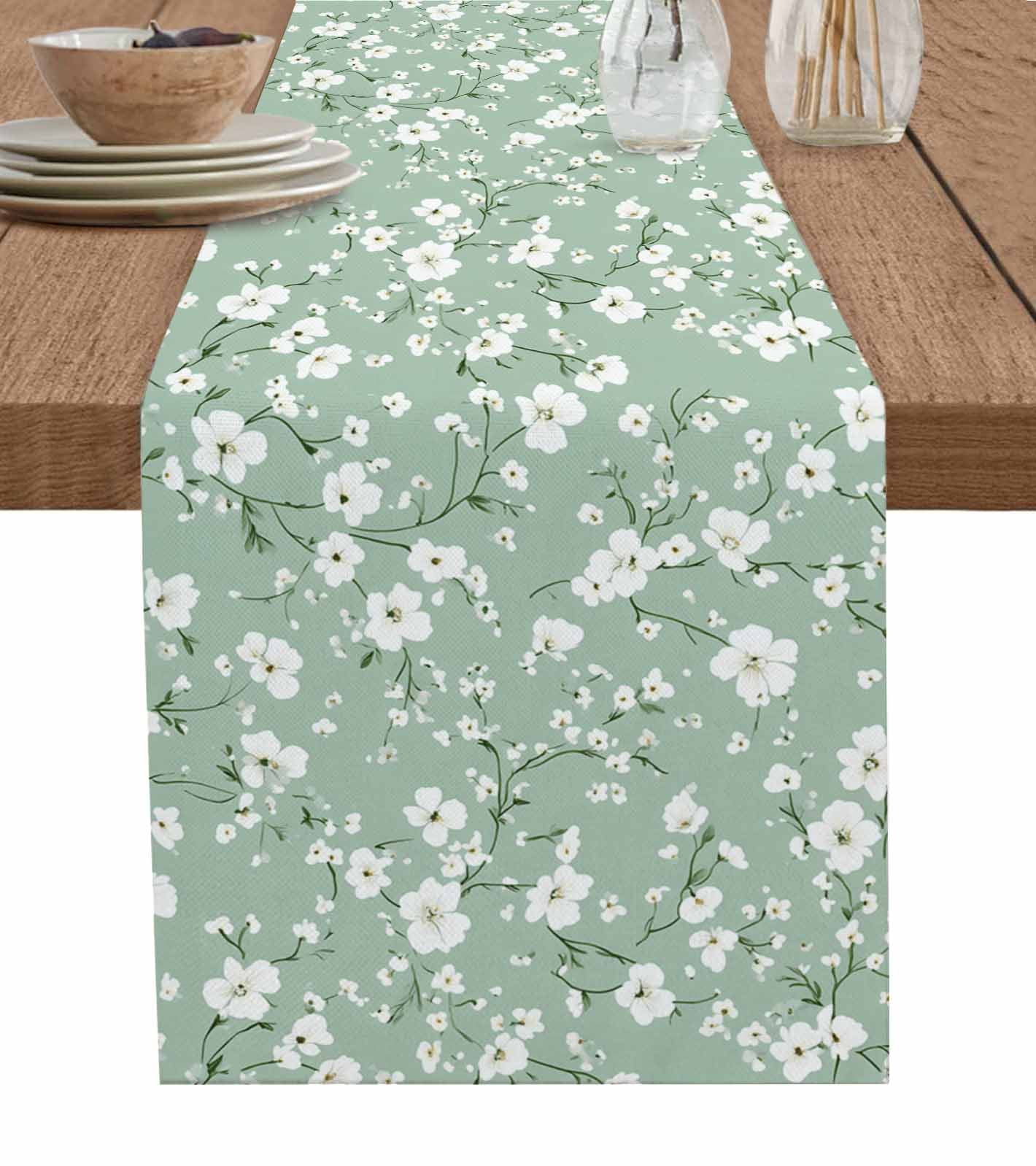 Hokiten Table Runners 60 Inches Long Dress Scarves, White Spring Floral ...