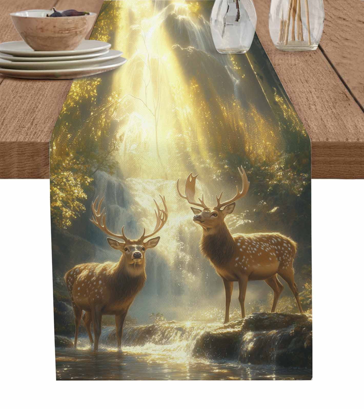 Hokiten Table Runners 70 Inches Long Dress Scarves, Golden Forest Deer ...
