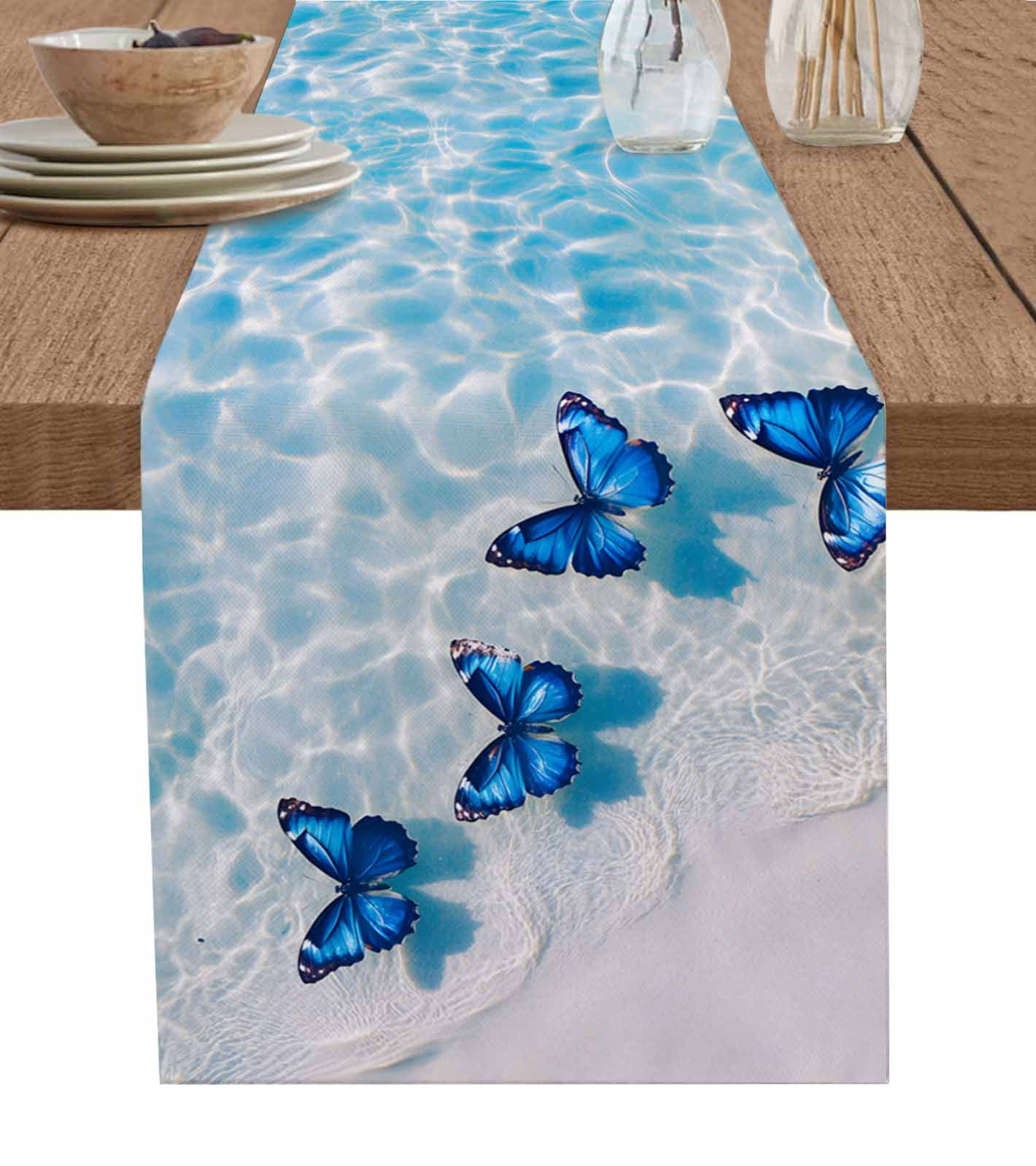 Hokiten Table Runners 72 Inches Long Dress Scarves, Blue Butterfly ...