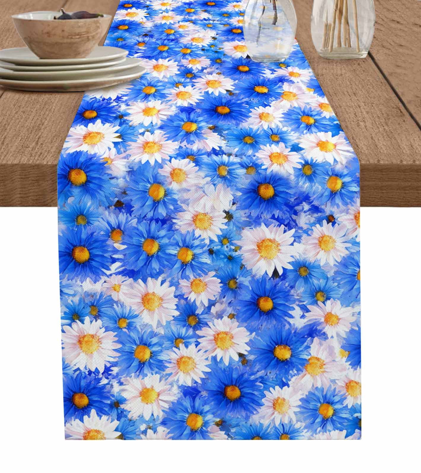 Hokiten Table Runners 72 Inches Long Dress Scarves, Blue Flower ...