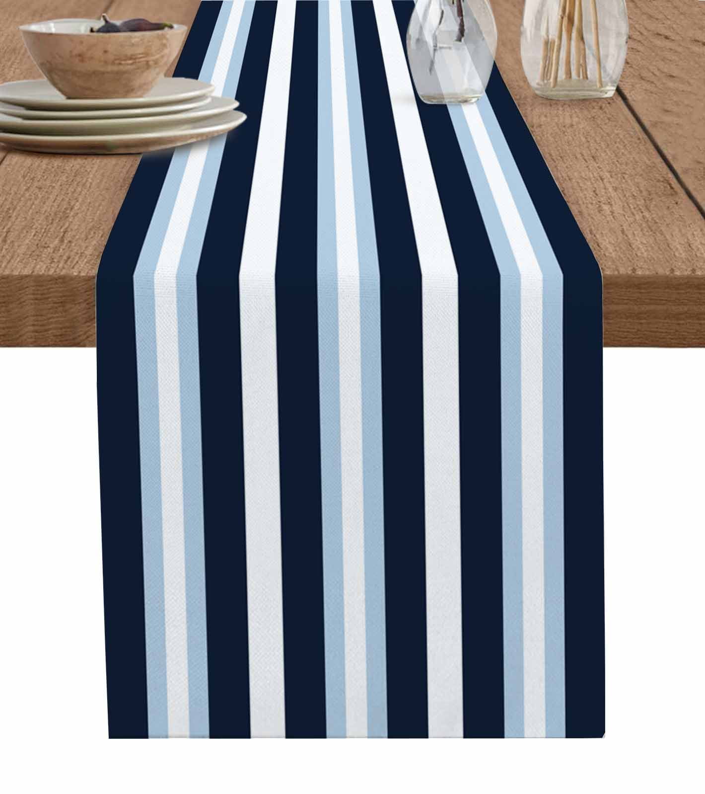 Hokiten Table Runners 72 Inches Long Dress Scarves, Blue Navy Striped Farmhouse Kitchen/Dining ...