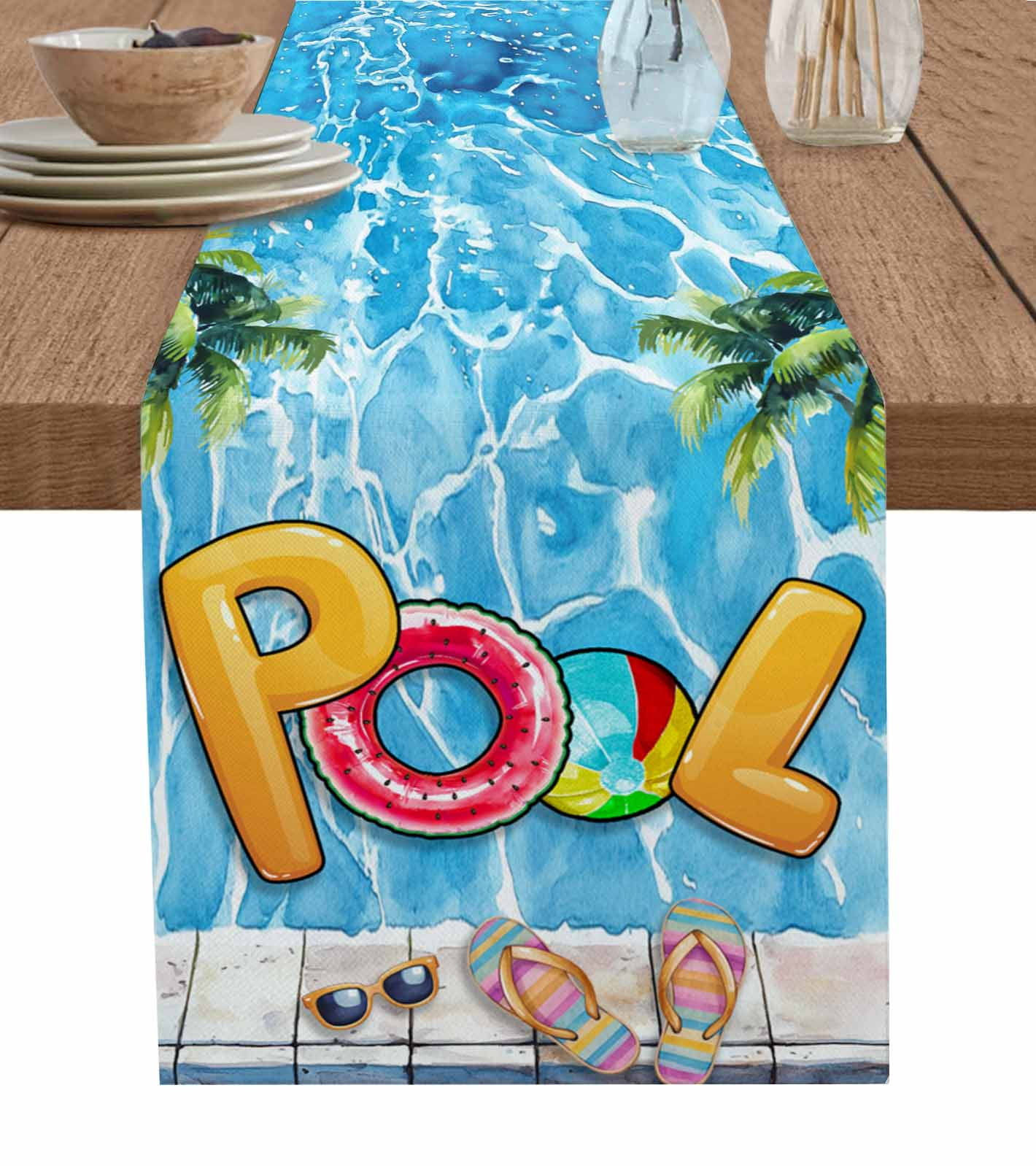Hokiten Table Runners 72 Inches Long Dress Scarves, Blue Summer Pool ...